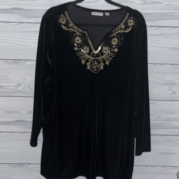 Tops | Susan Graver Velour Decorated Blouse 3x | Poshmark
